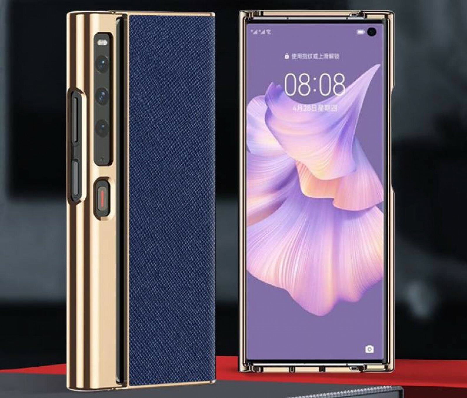 Чехол бампер MyPads Trama di lusso для Huawei Mate Xs 2 из искусственной кожи с гальваническим покрытием, синий