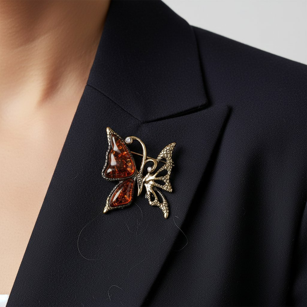 Брошь, янтарь