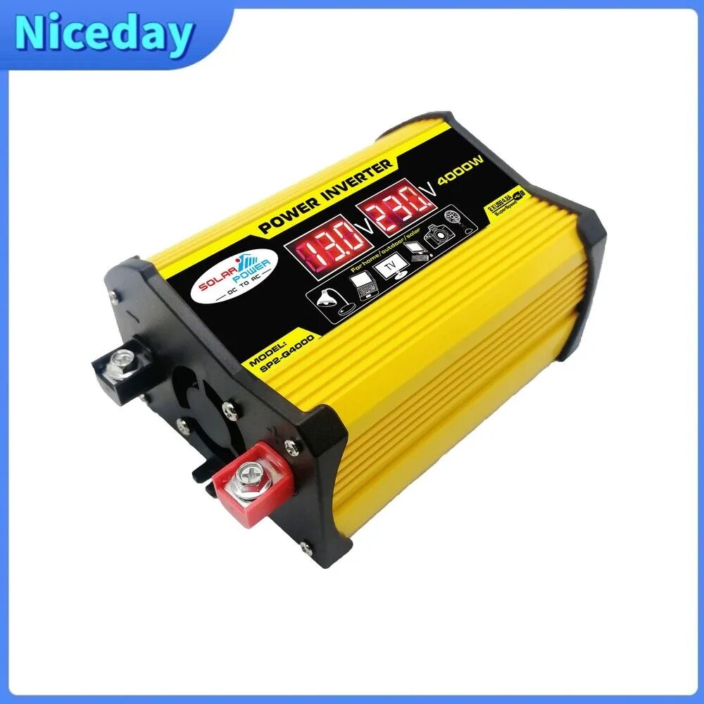 Power Inverter DC 12V to AC 220V 4000W Car Power Inverter Modified Sine Wave Converter with USB Ports Black Yellow — фото 1
