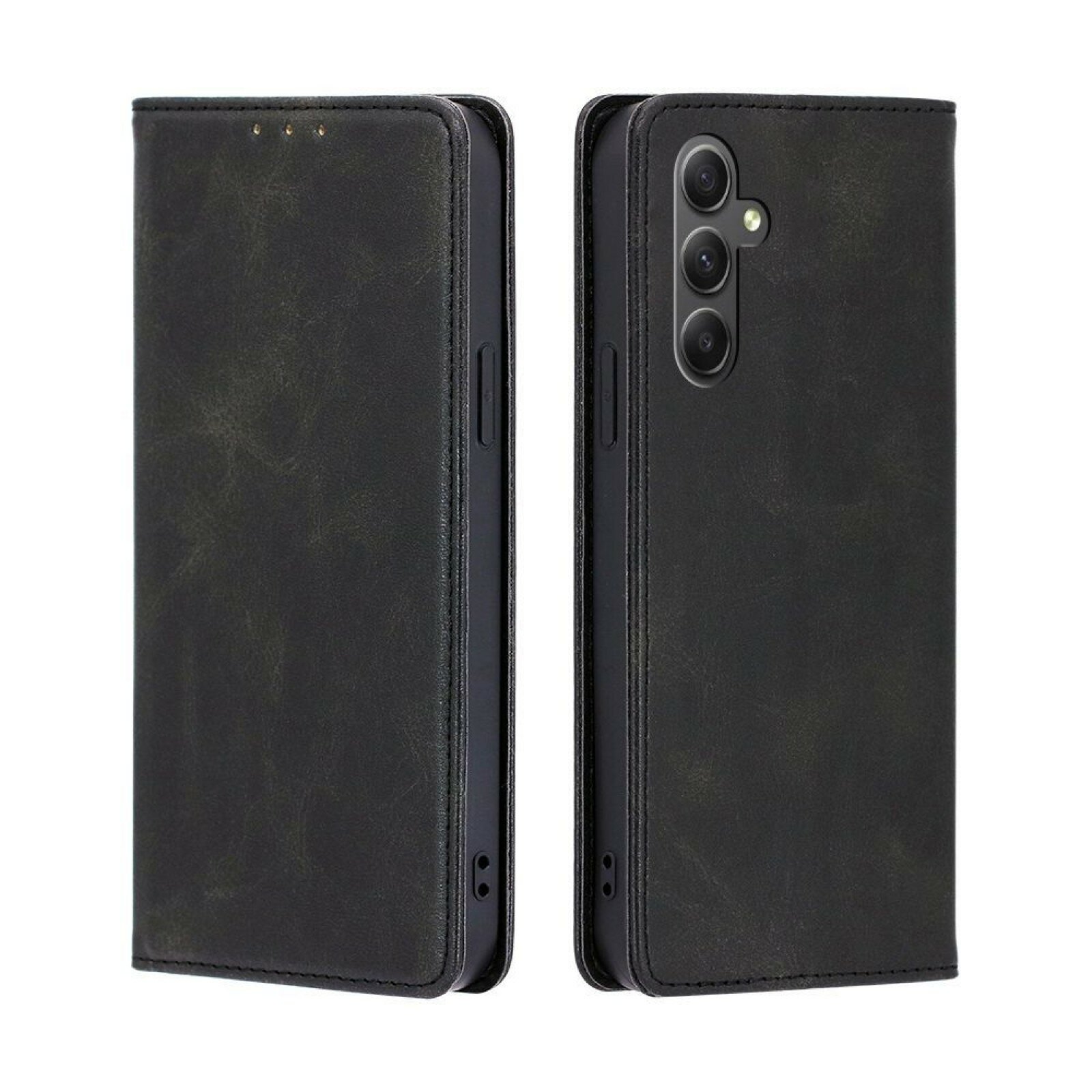 Чехол-книжка MyPads для Samsung Galaxy A34 5G из натуральной телячьей кожи с магнитным закрытием черный