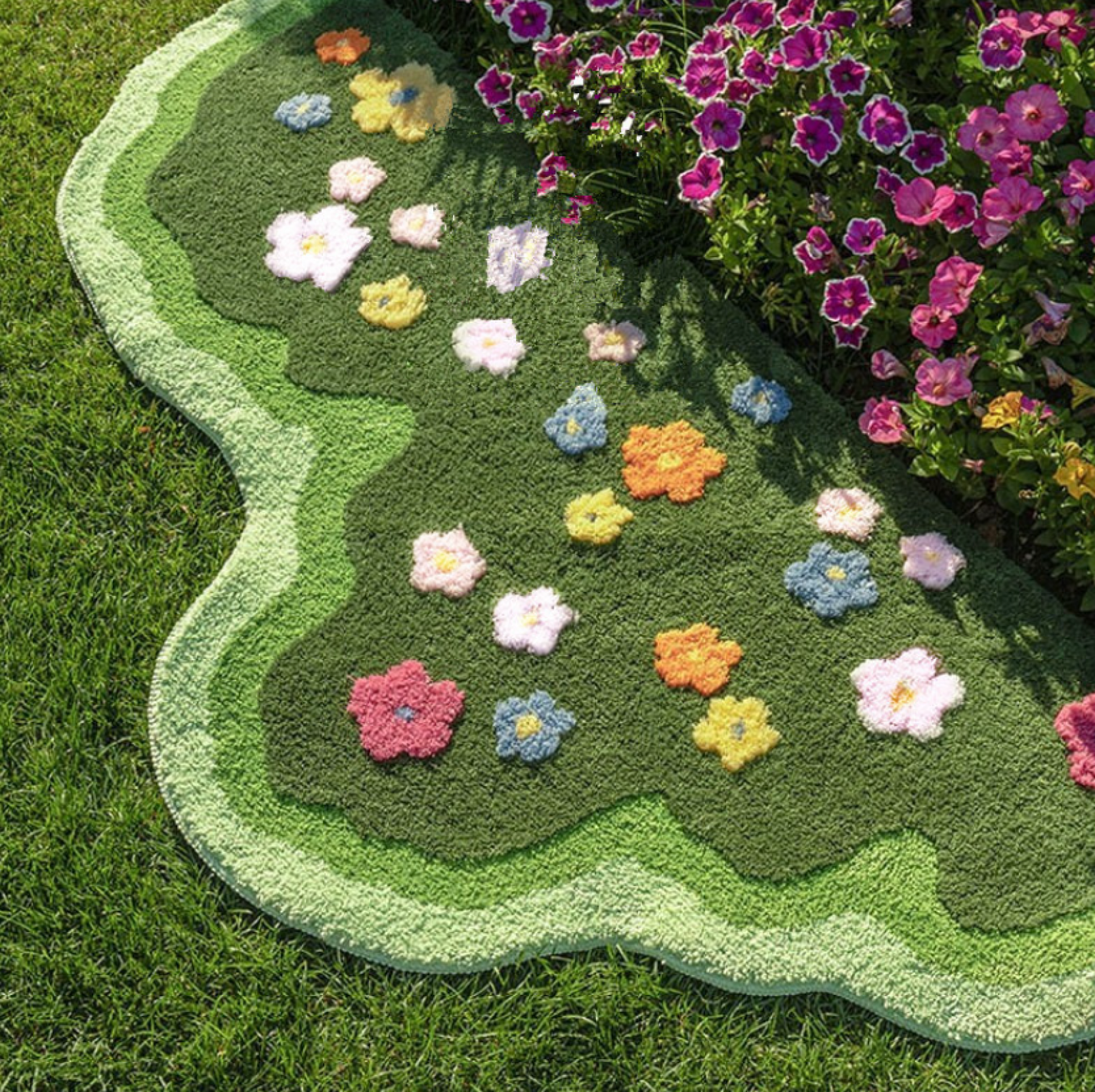 Коврик комнатный для ванной и туалета MyPads противоскользящий, быстровпитывающий, быстросохнущий, зеленый с цветочным узором