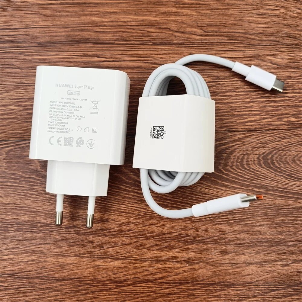 Оригинальное зарядное устройство Huawei 66 Вт, USB-порт кондиционера, настенный EU Add PD Cable