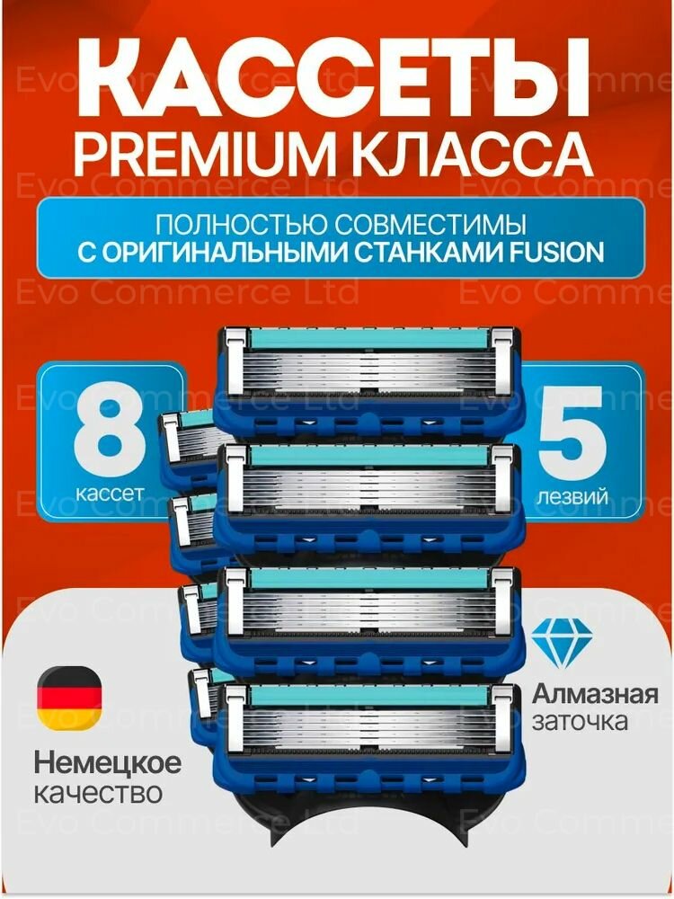 Лезвия Кассеты для бритья мужские 8 шт / Сменные кассеты с 5 лезвиями для бритья