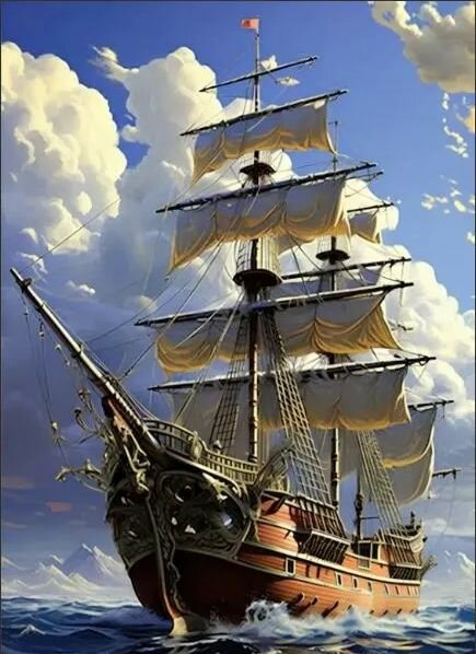 Алмазная мозаика 40х50 см Корабль на закате