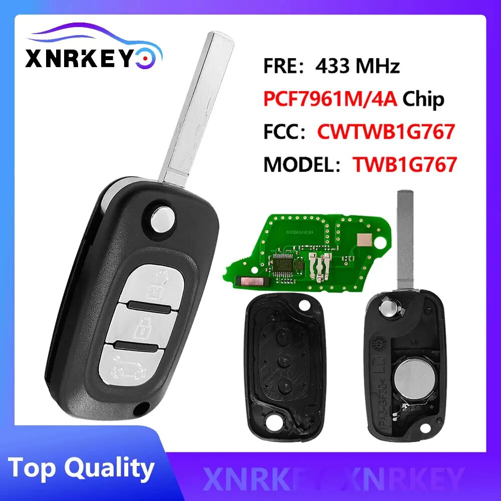 XNRKEY FCC: TWB1G767 Выкидной ключ-пульт для автомобиля 433 МГц с чипом PCF7961M 4A для Lada Granta Kalina Priora Vesta X-RAY XRAY 2015-2019