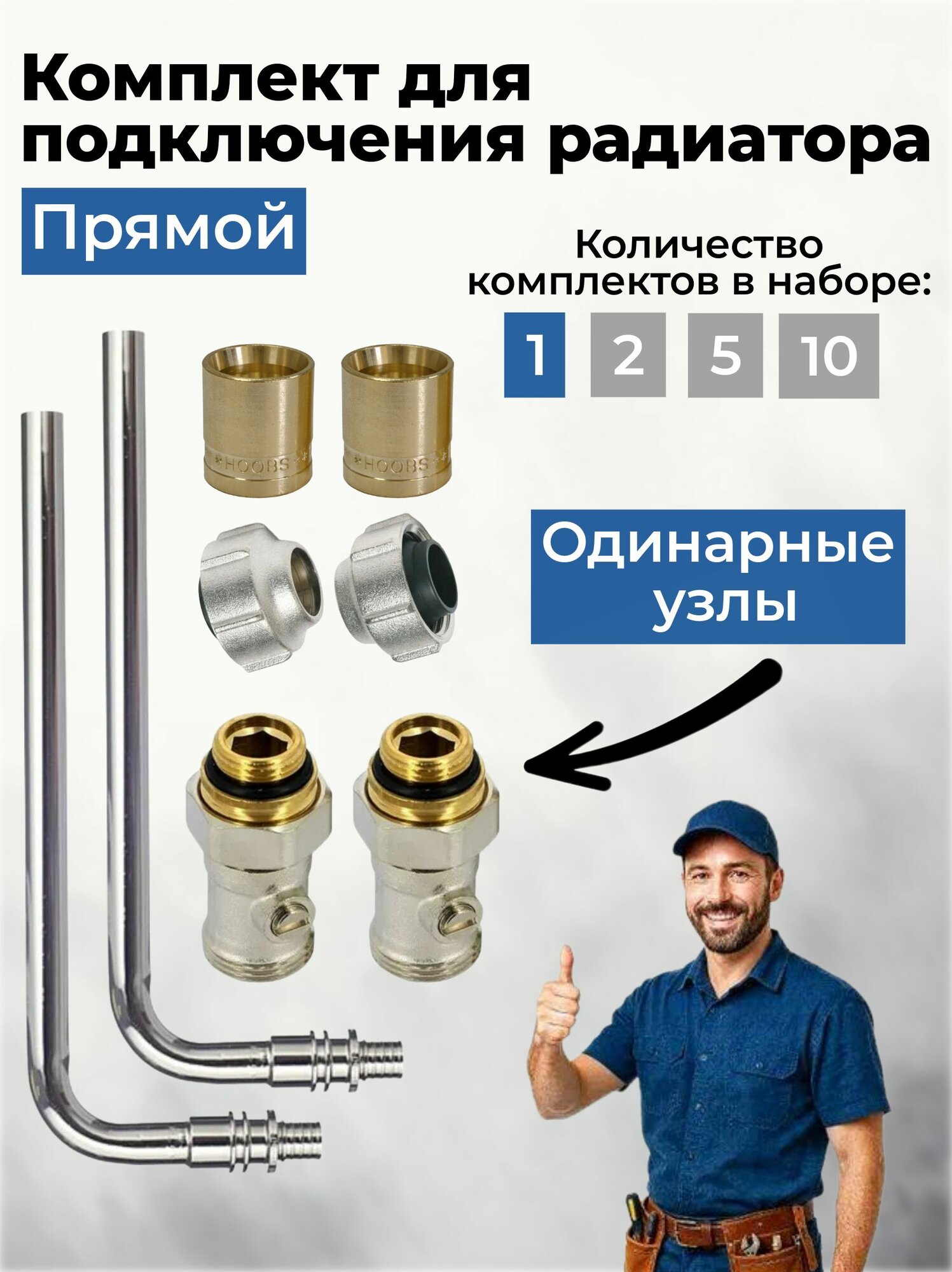 Трубка для подключения радиатора Г-образная 16/250 мм, Узел нижнего подключения радиатора, раздельный, прямой, 3/4"х1/2", евроконусами G3/4"- 15*1, гильзами 16 мм. 1 набор