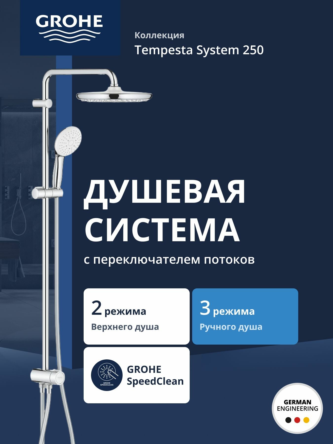 Душевая система GROHE Tempesta System 250 Flex наружного монтажа с переключателем, хром (26675001)