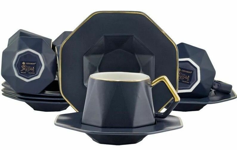 Чайный набор на 6 персон 12 предметов 6 шт чашек и блюдец 230 мл в подарочной упаковке фарфор Lenardi