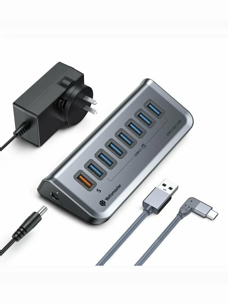 Активный USB хаб 3.2 Gen1 Yottamaster на 7 портов, с блоком питания 12V/3A и быстрой зарядкой PD 18W, для ПК и ноутбука