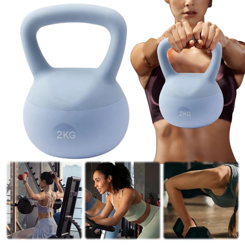 Гиря Заливная 2.18 кг ПВХ, голубой, для силовой тренировки, классическая форма