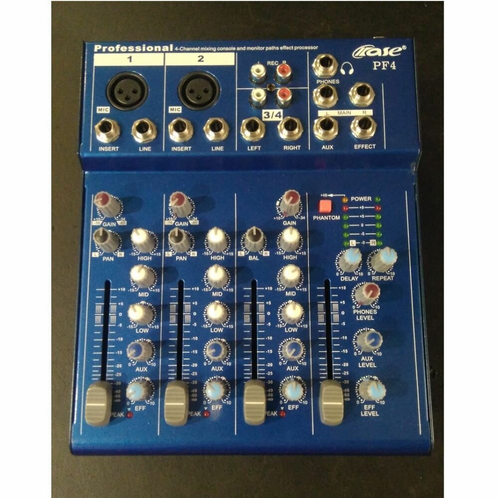 KASE PF-4 микшерный пульт с усилителем, 2 моно/1 стерео (2 x 35W/4 Ом)
