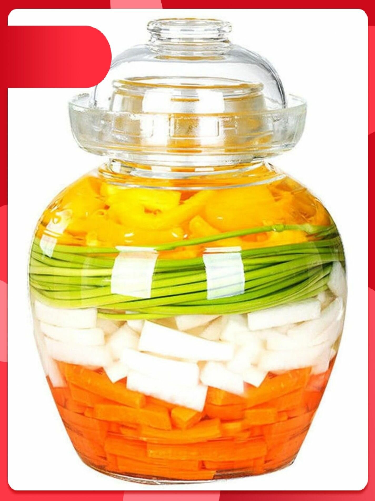 Стеклянный резервуар для ферментации кимчи объемом 2,5 литра с крышкой и гидрозатвором, используемый для приготовления кимчи/виноделия