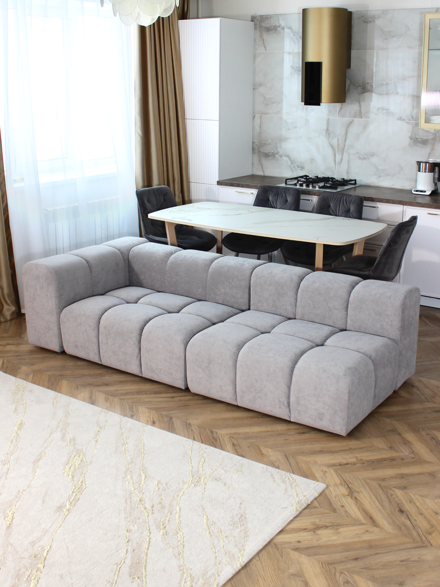 Диван модульный Квадро, серый, 245х105х62