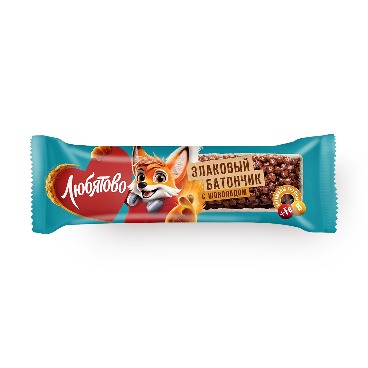 Батончик злаковый «Любятово» шоколадный, обогащенный витаминами и железом