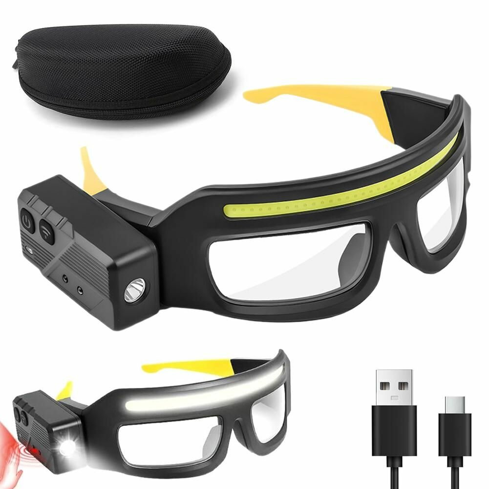 Налобный фонарик, Форма очков, Ветрозащитный рабочий фонарь, В комплект входит зарядный кабель, подходящий для езды на велосипеде, ночной рыбалки и т. д.