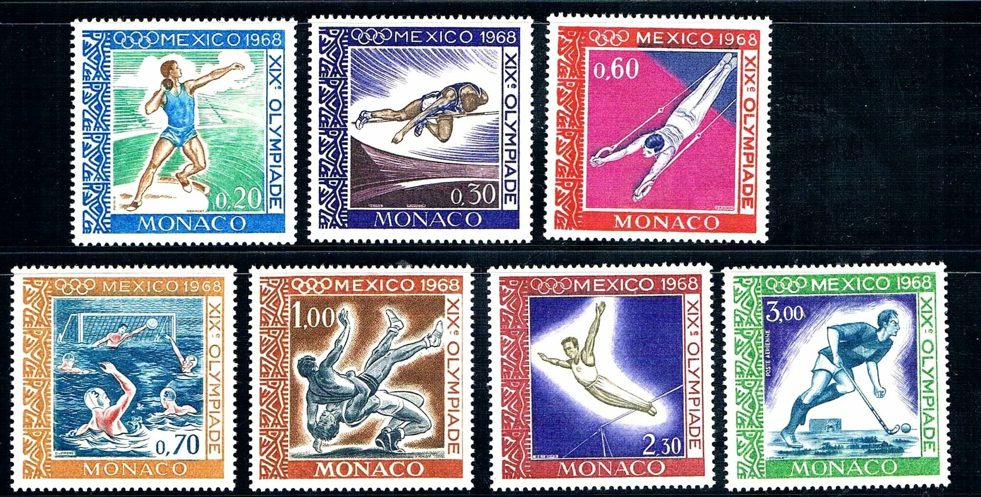 Комплект из 7 почтовых марок Монако 1968 года