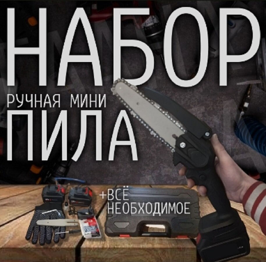 Пила аккумуляторная садовая, цепная, сучкорез, полный комплект