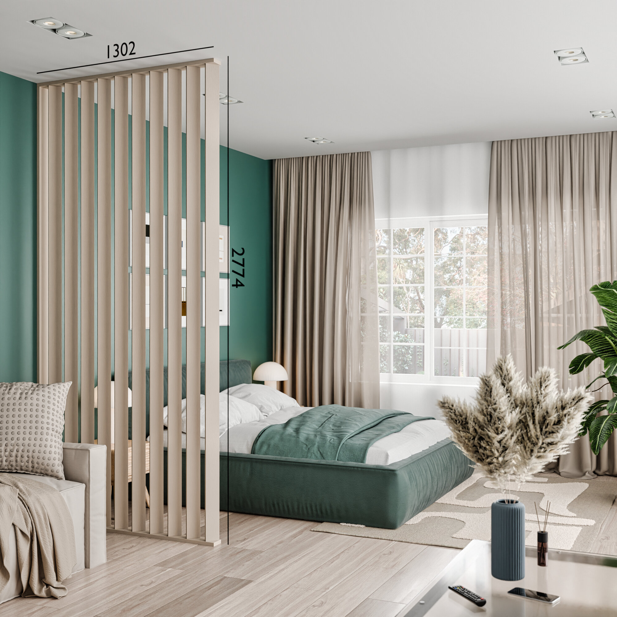 Реечная перегородка для зонирования комнаты 1302 мм, Кашемир