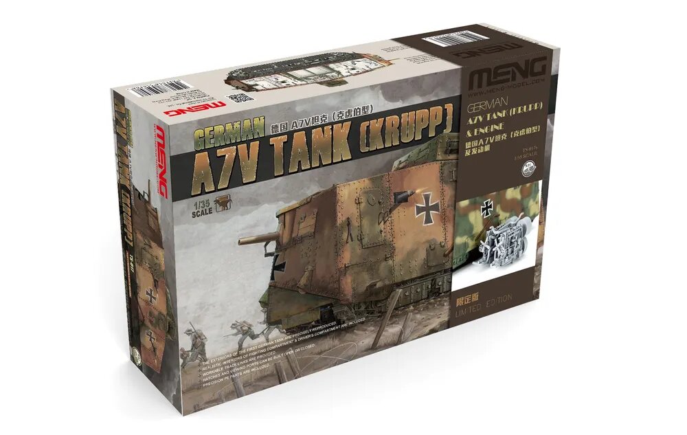 Meng Model 1/35 TS-017S Немецкий A7V танк (Krupp) и двигатель Пластиковый набор моделей