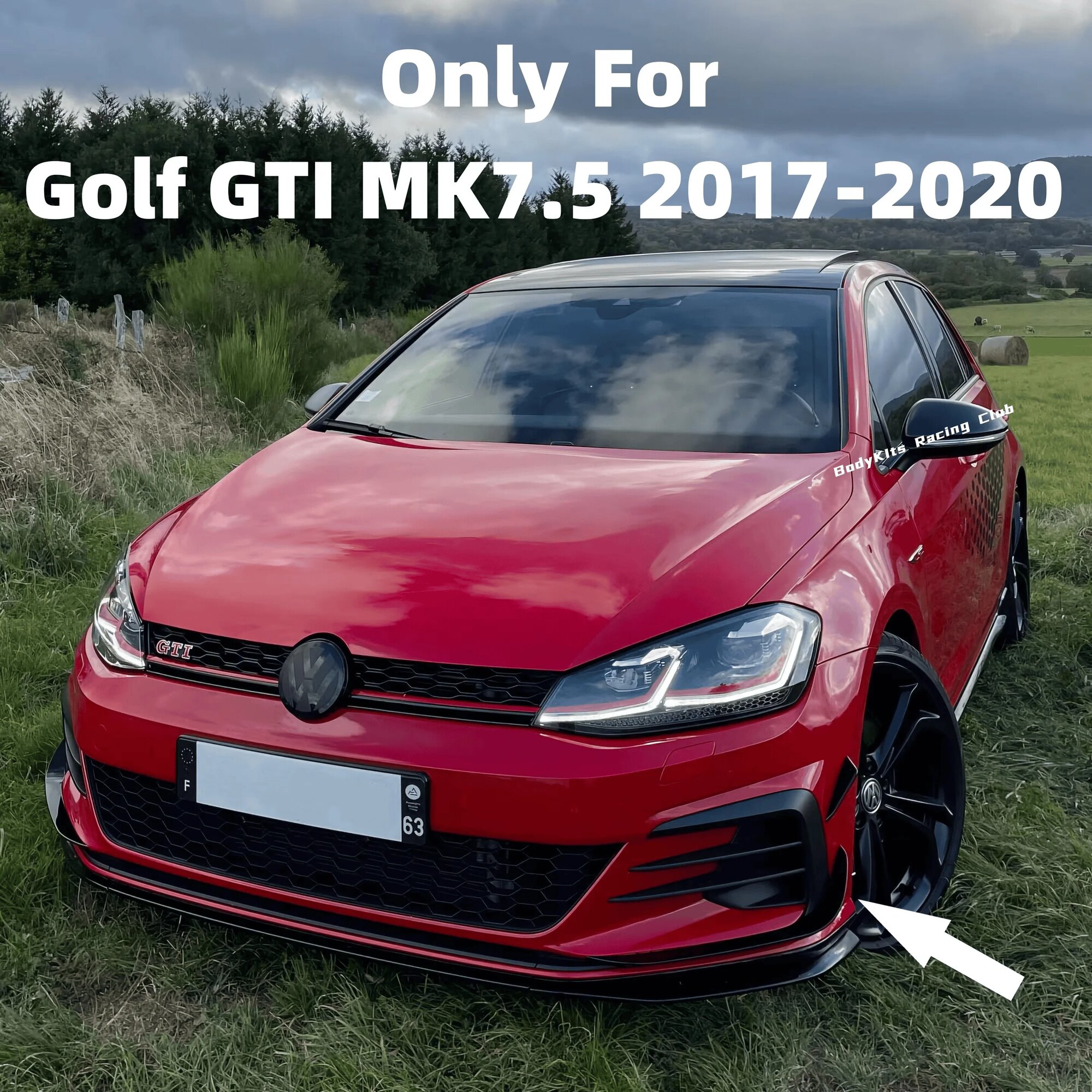 Глянцевый черный передний бампер RevoZport Style Aero Kit Canard Wings для Volkswagen Golf 7.5GTI