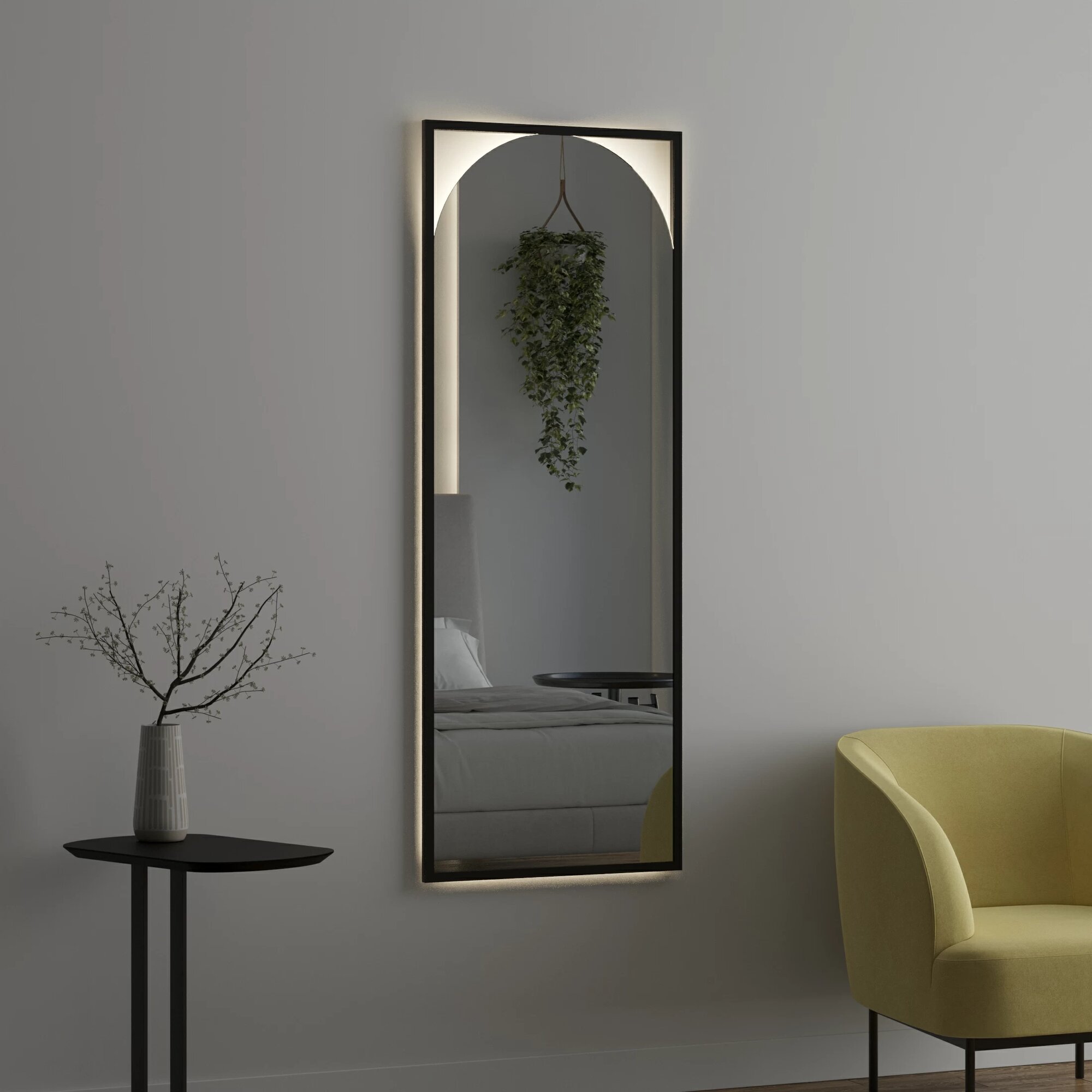 Зеркало в парящей алюминиевой раме «Портал» с подсветкой 55x138 см