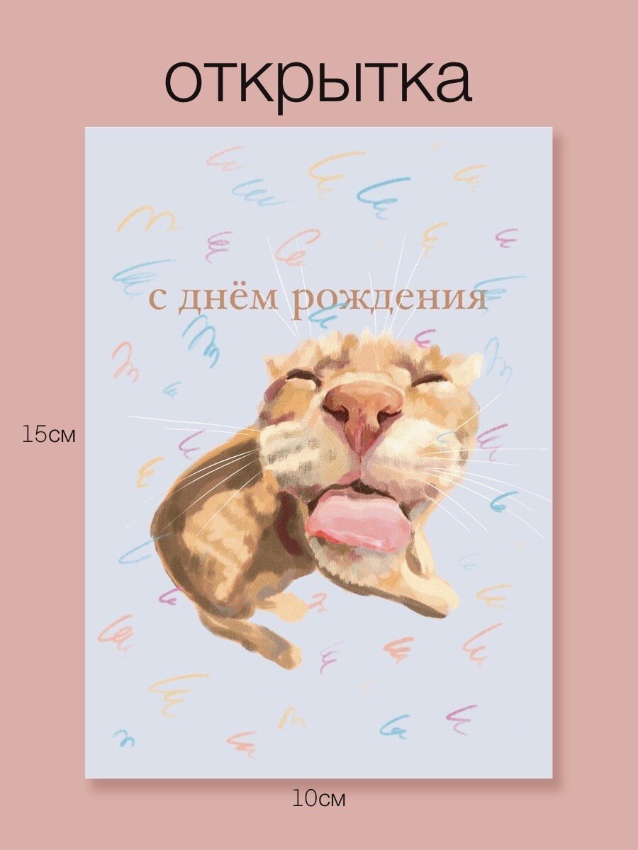 Открытка "С Днём Рождения" с котиком №3, 10.5х14.8 см