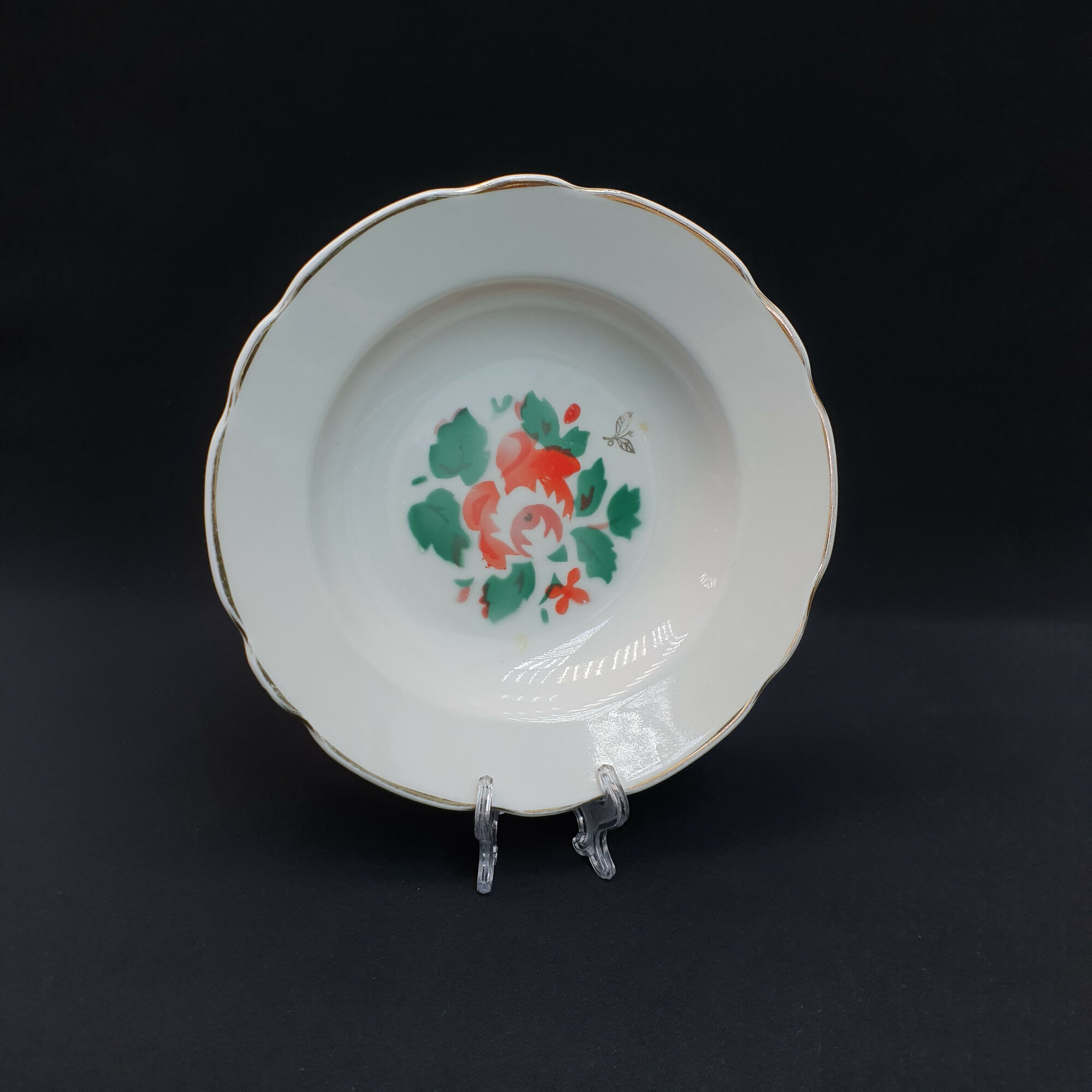 Винтажная суповая тарелка Коростень, фарфор деколь золочение 20 см, СССР