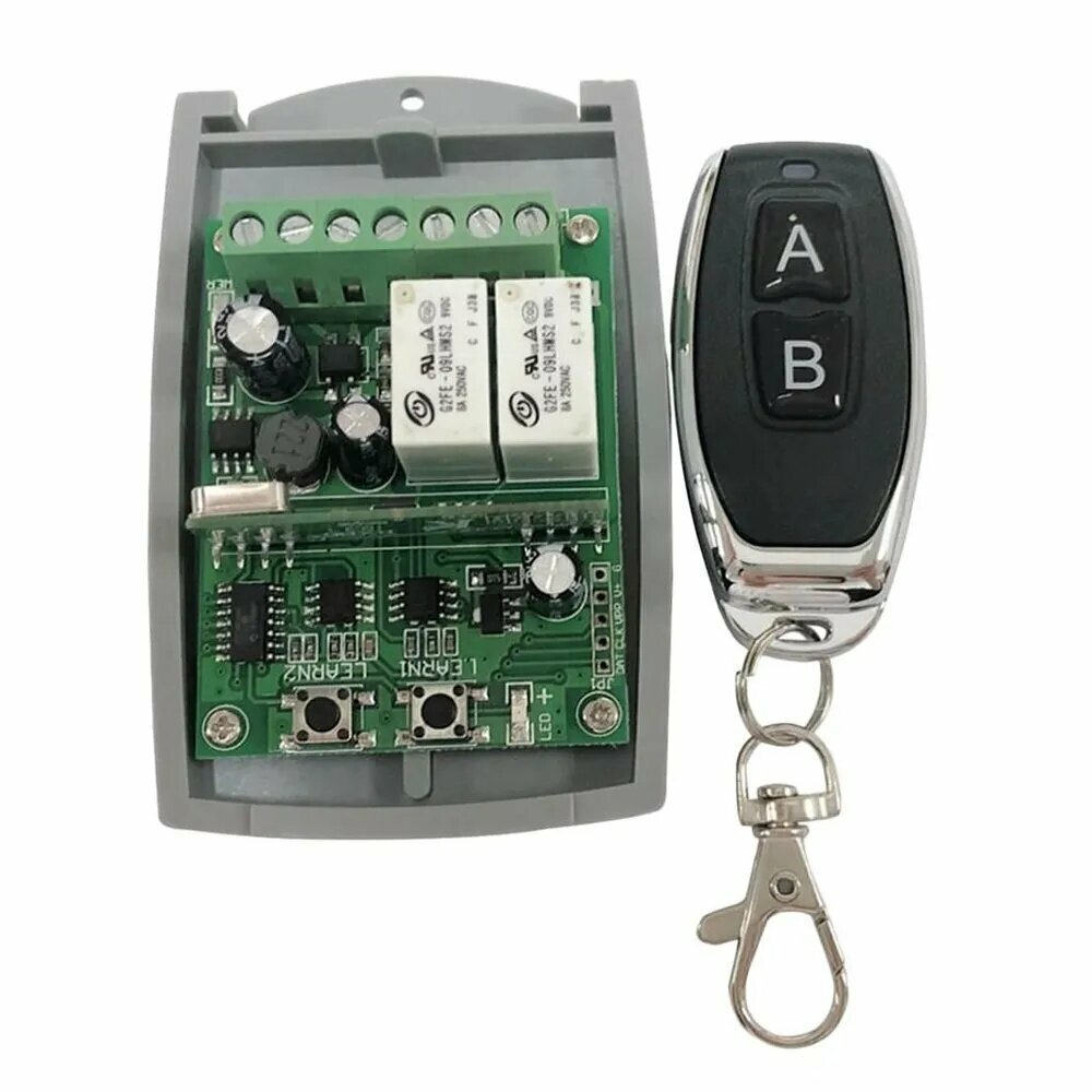Двухканальный релейный модуль с дистанционным управлением RF, 12-48В, 433МГц, комплект приемника