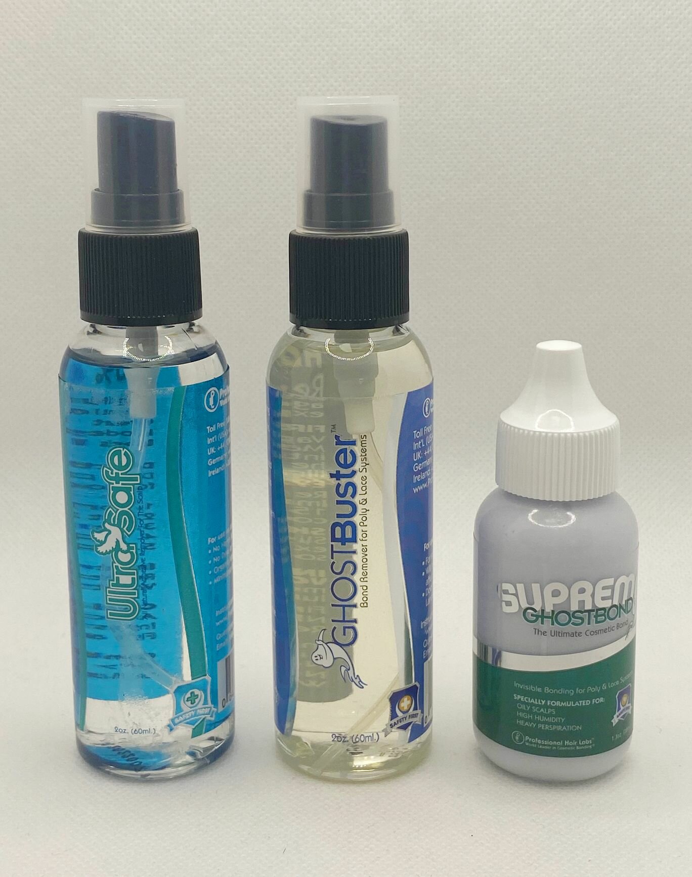 Набор клей для системы волос GhostBond Supreme, растворитель Ghost Buster и растворитель Ultra safe для системы волос (общий объем 158 мл)