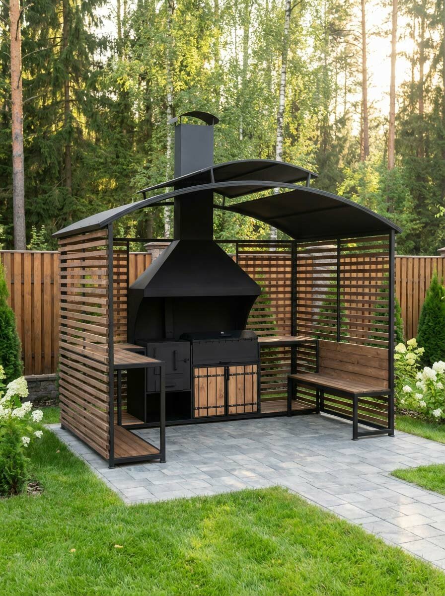 Беседка с мангалом Эстейт жаровня 6 мм, печь 6 мм