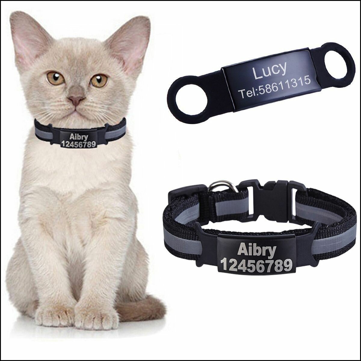 Ошейник для собак с гравировкой. Натуральная цвет черный обхват шеи 20-32 см