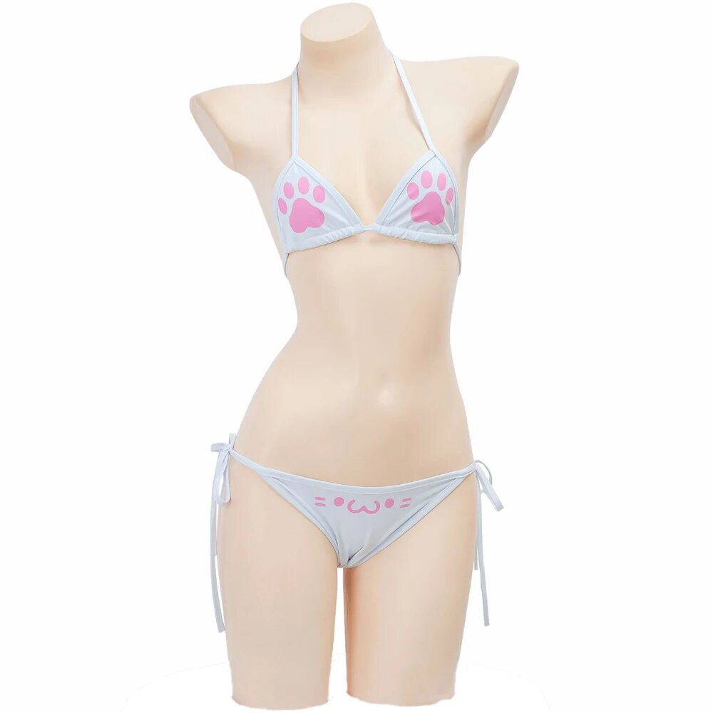 AniLV Anime Kawaii Girl Cute Cat Paw Bikini Swimsuit Women Claw Pattern Three Point Underwear Set Costume Cosplay