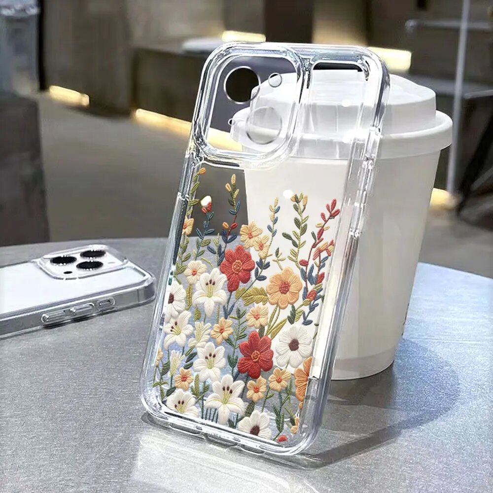Чехол для телефона с вышивкой лилий и цветов, прозрачный, для iPhone 14, 15, 16, 13, 12, 11, 17 Pro Max, 12, 13 Mini, мягкий чехол