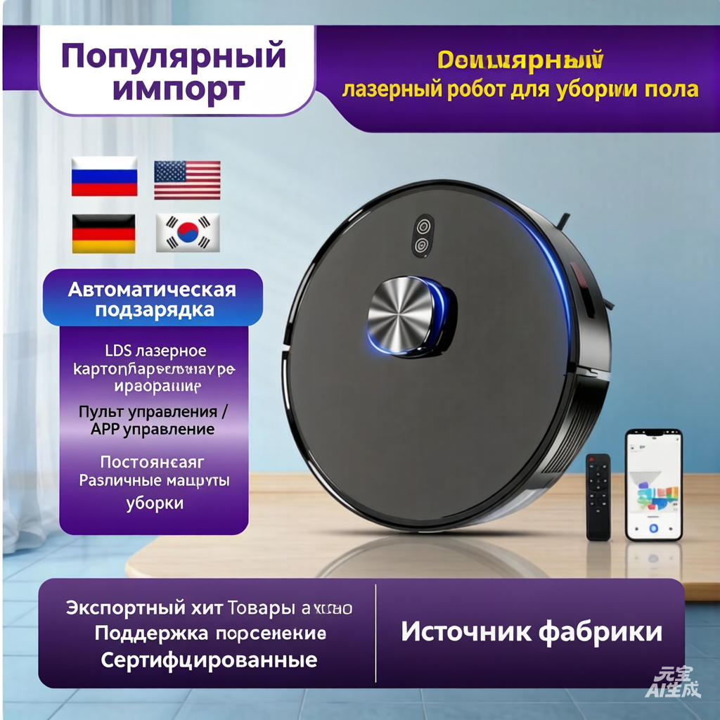 Робот-пылесос с лазерной навигацией, 3-в-1, вакуумный очиститель, управление через умное приложение.