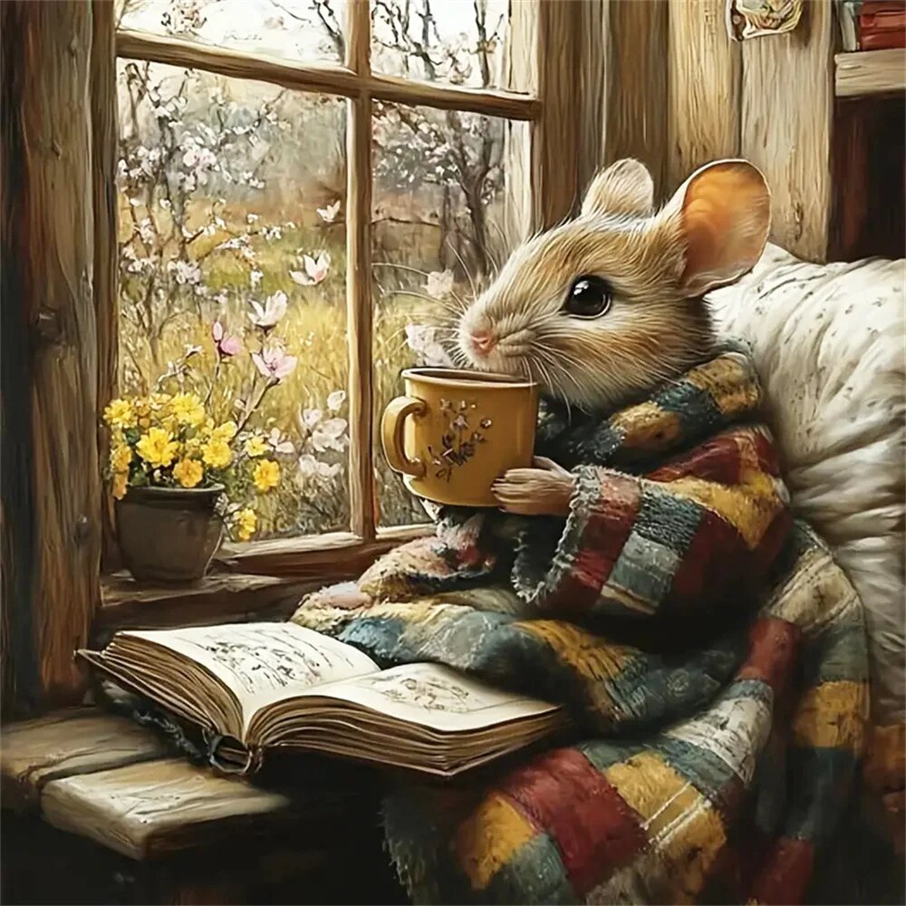 Алмазная картина Evershine Мышь Животное Окно Full Round 40x40cm
