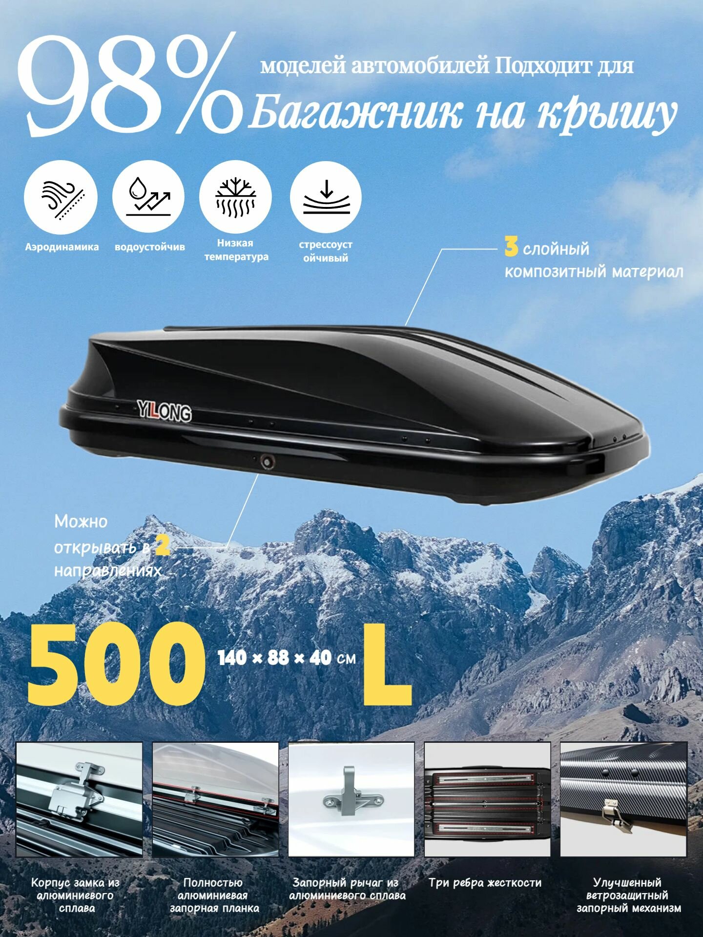 АБС+ПК багажник на крышу с двусторонним открыванием