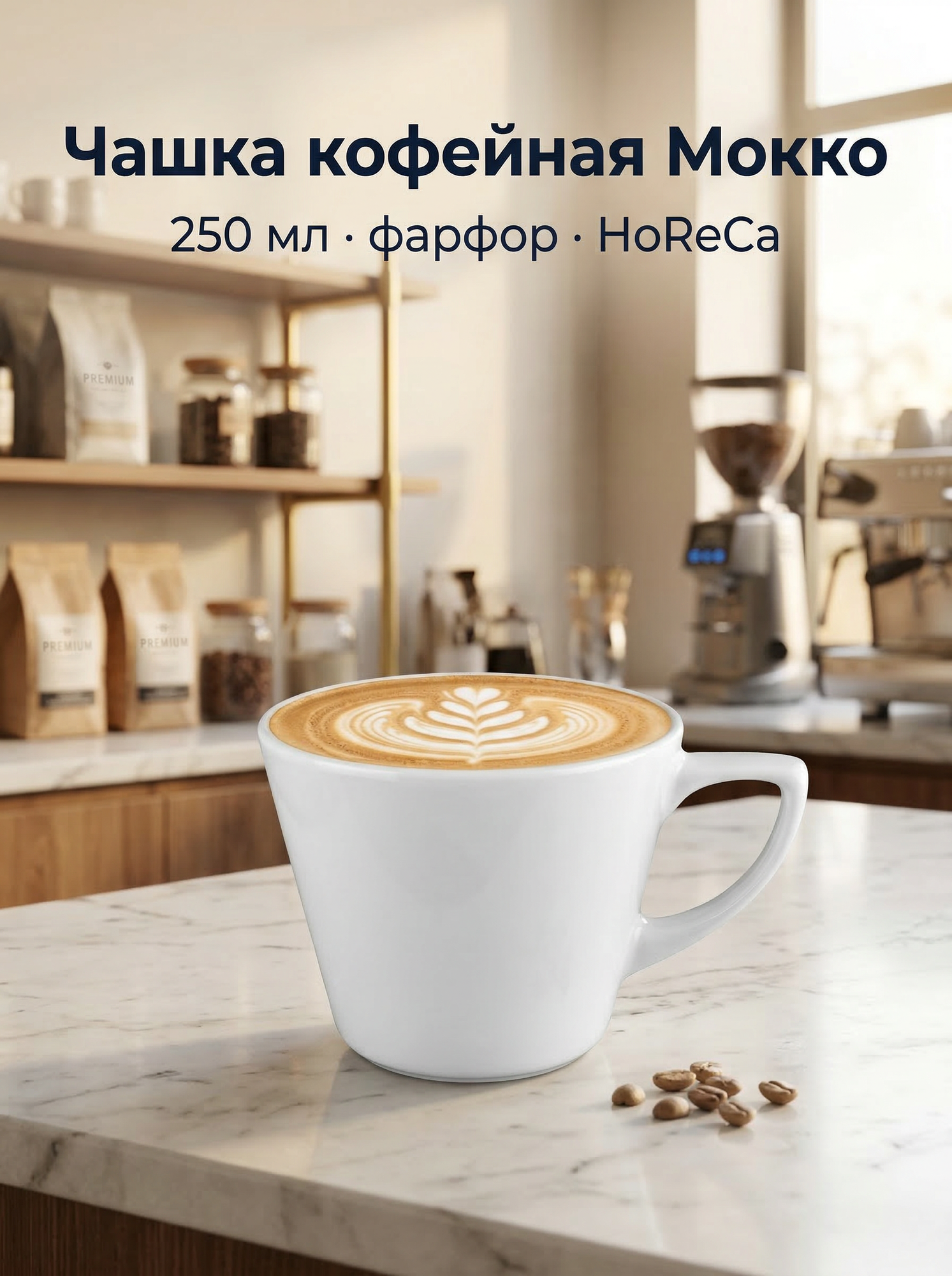Чашка кофейная фарфоровая 250 мл D=100 мм белая Мокко Башкирский фарфор