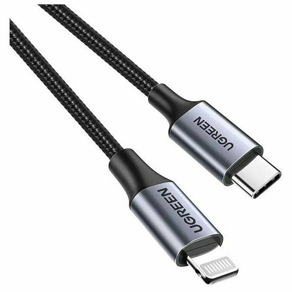 Кабель UGREEN US304, Lightning (m) - USB Type-C (m), 1м, MFI, 3A, серебристый / черный (70523),