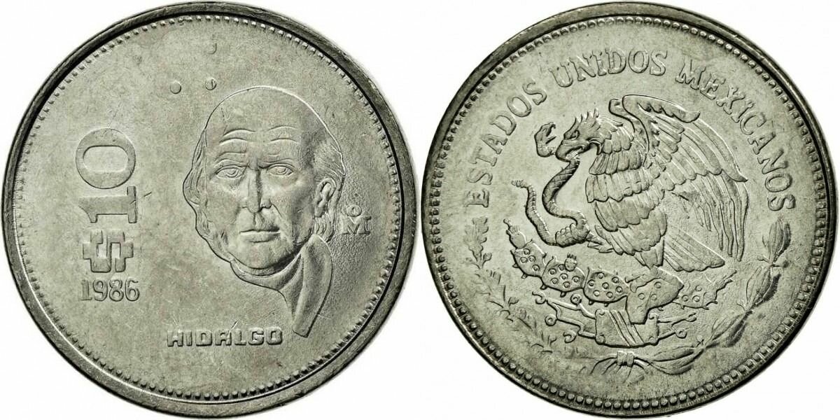 Мексика 10 песо, 1985 - 1990 Мигель Идальго-и-Костилья XF