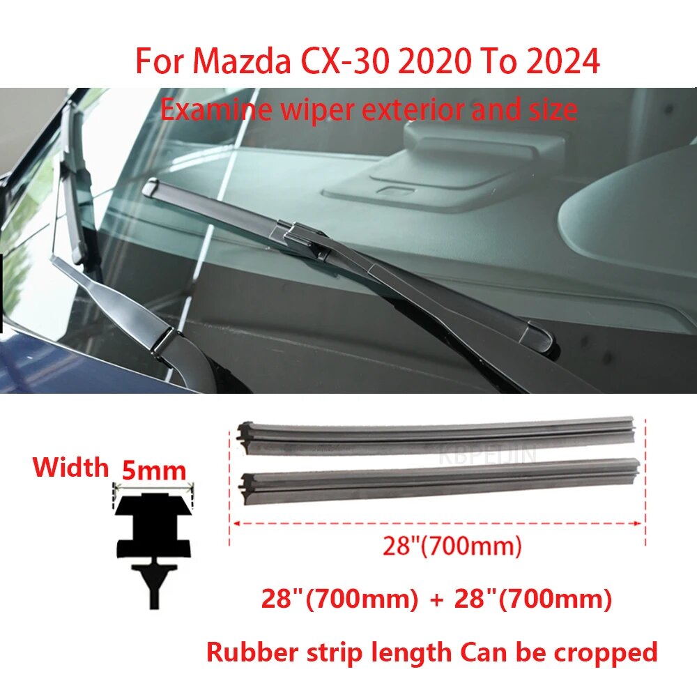 1 комплект, резиновая полоска для автомобильных дворников для Mazda CX-30 2020-2024, аксессуары для щеток дворников переднего окна