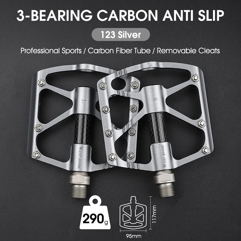 WEST BIKING Педали из углеродного волокна для шоссейного велосипеда WB123 Silver
