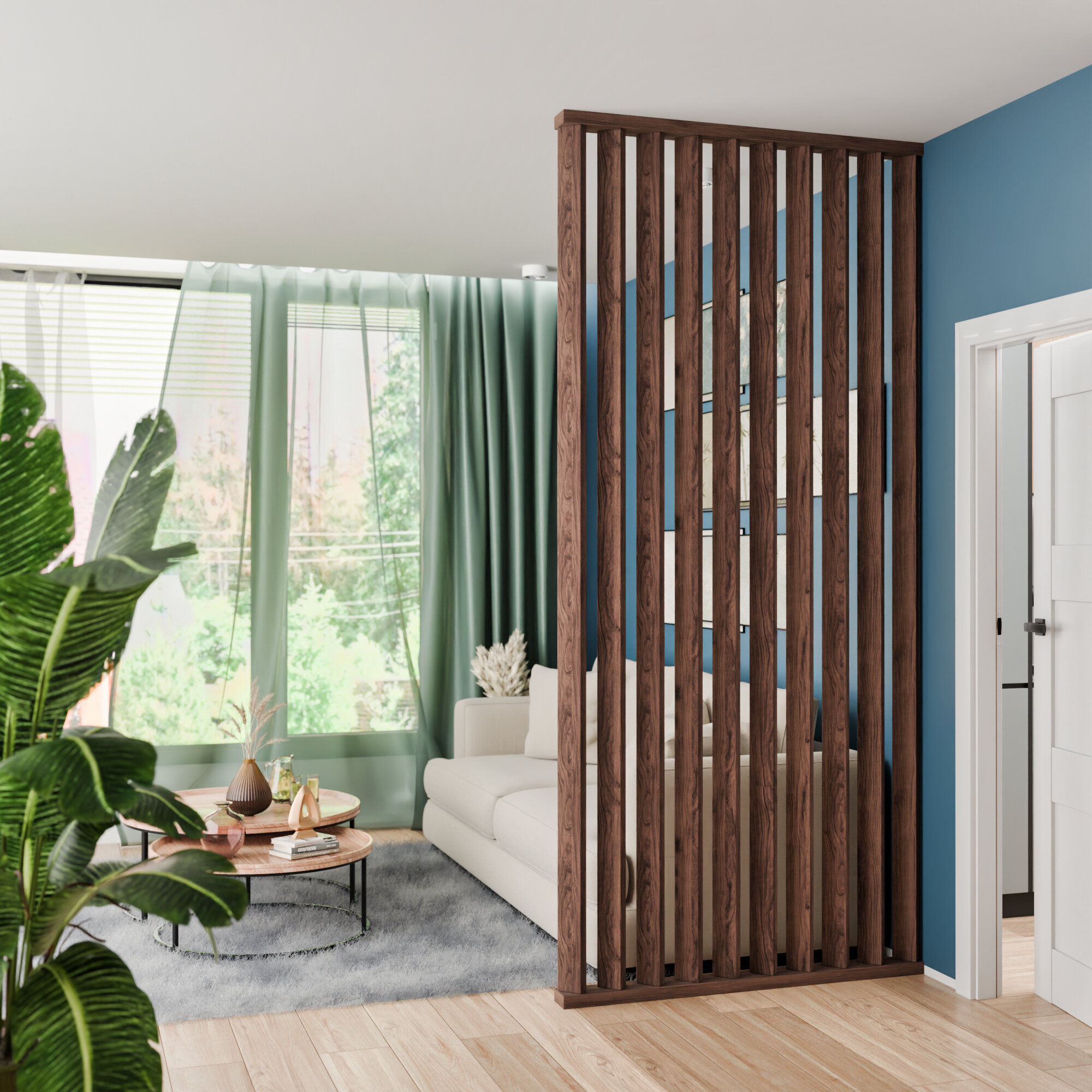 Реечная перегородка для зонирования пространства, 1236 мм, Дуб Катания