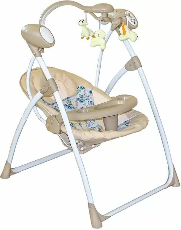 Электрокачели Geburt напольные, бежевые, с адаптером, 3 положения спинки,5 скоростей, 3 режима таймера,12 мелодий, 5 звуков природы