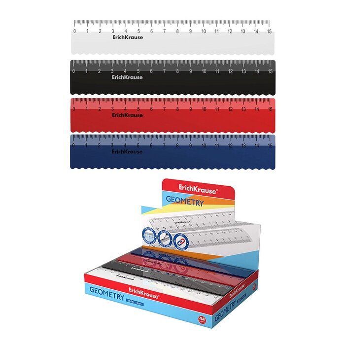 Линейка 15 см, ErichKrause Classic, волнистый край, микс