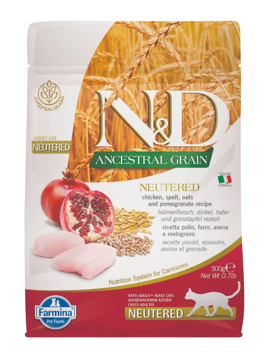 Сухой корм Farmina N&D Ancestral Grain Neutered (Фармина) для стерилизованных кошек с курицей и гранатом 0,3 кг