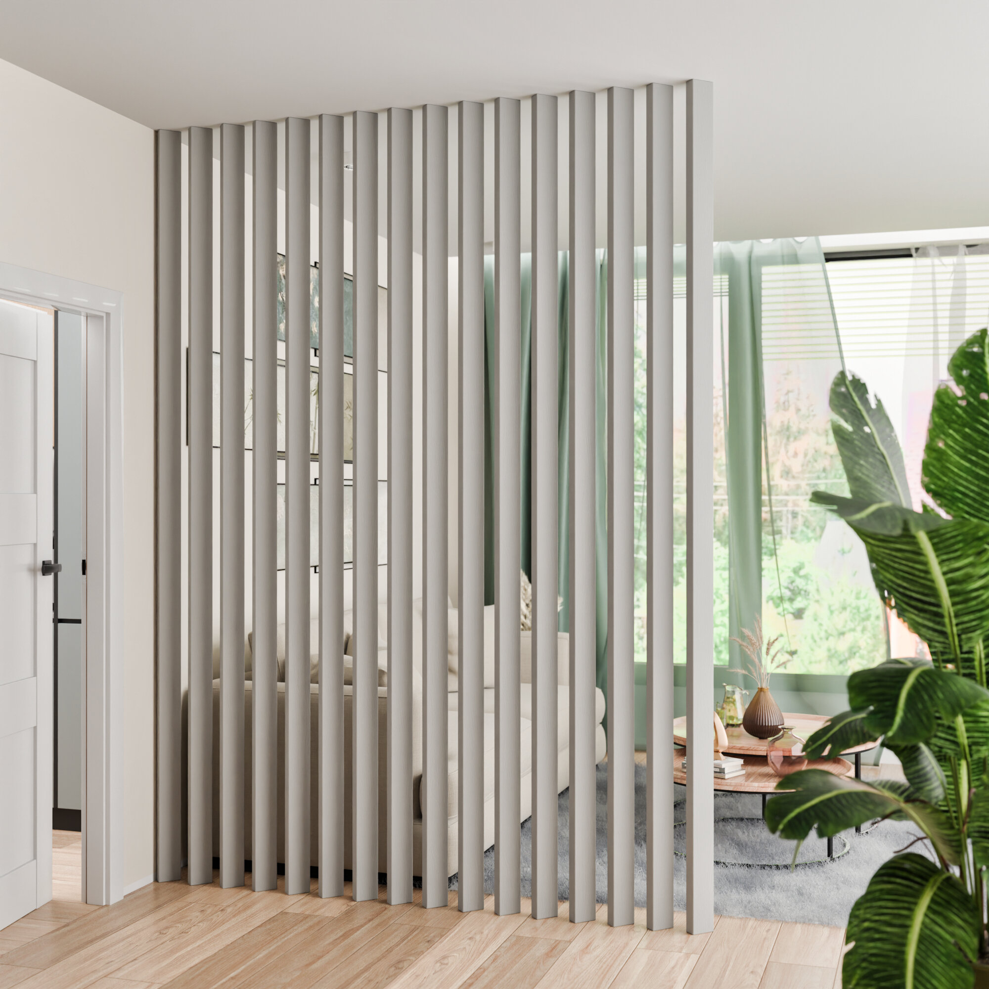 Реечная перегородка для зонирования пространства 2004 мм , Светло-серый