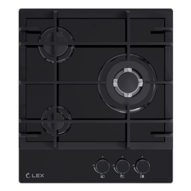 Поверхность газовая LEX GVG 435 BBL 3 конфорки стекло/чугун черный