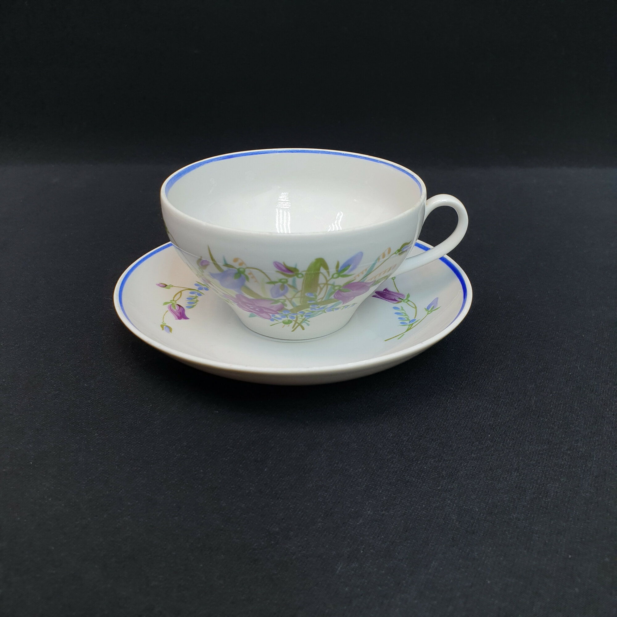 Винтажная чайная пара Дулево, фарфор деколь 200 мл, СССР