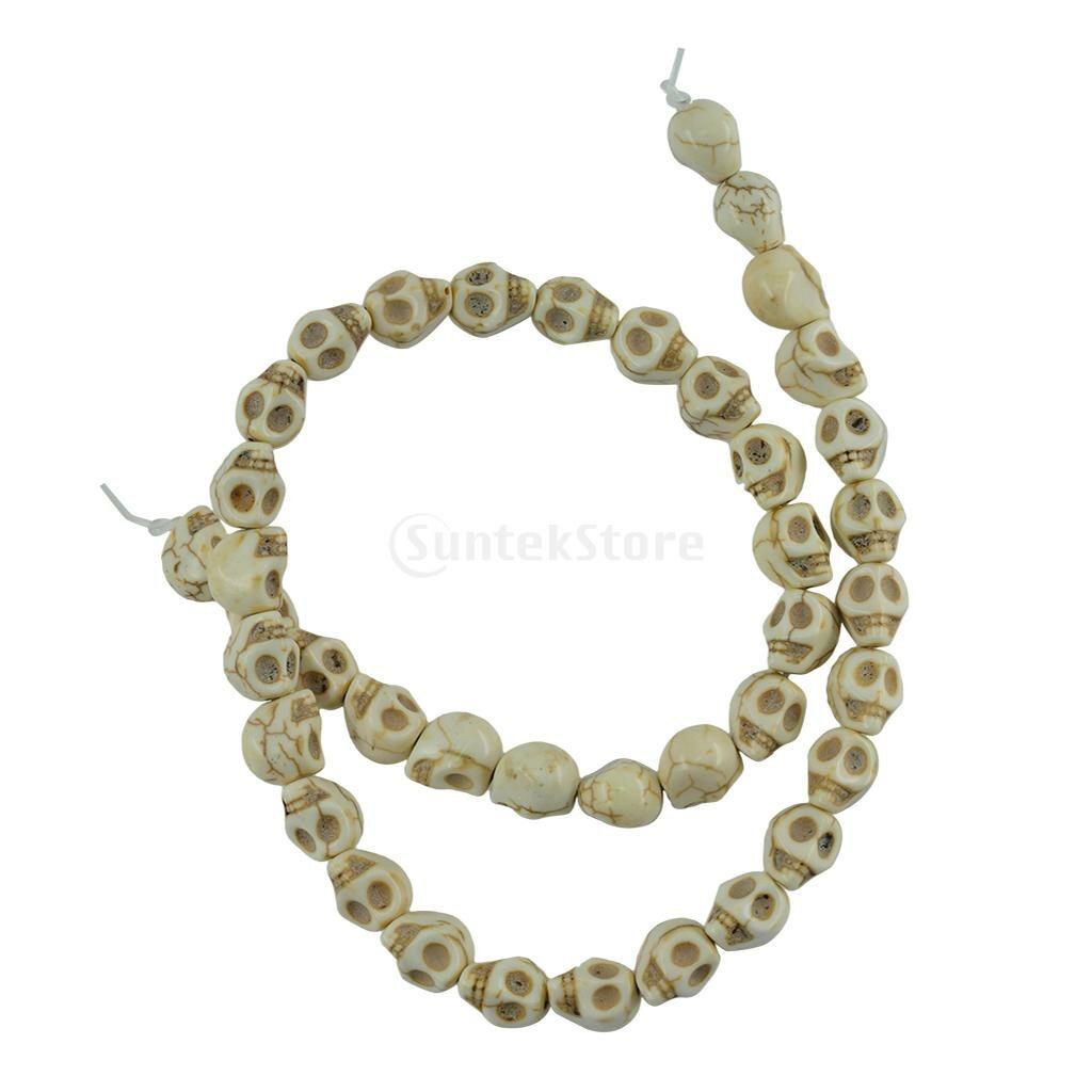 Бусины-разделители череп из белого говлита и бирюзы, резные,