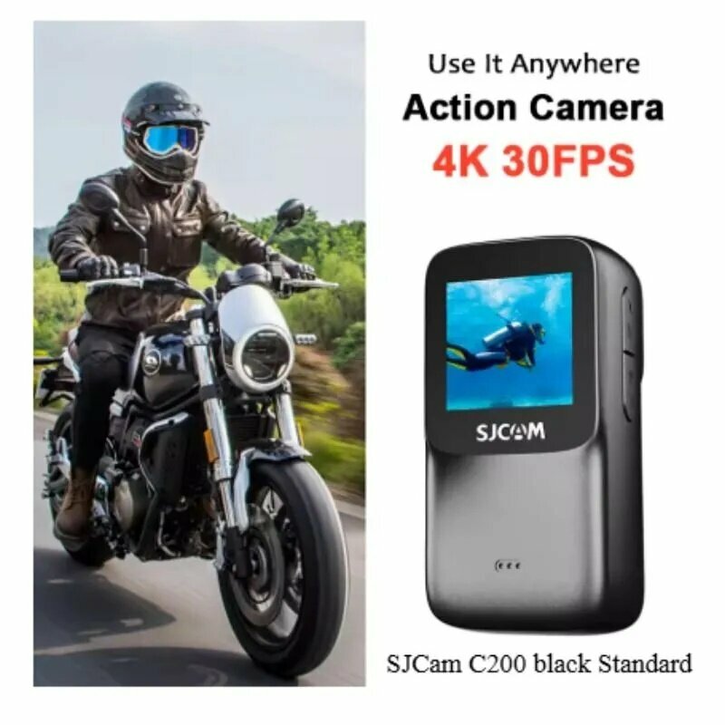 Спортивная камера SJCAM C200 black Standard, 4K 30FPS Mini Action Camera Водонепроницаемый 40m, Камера на шлеме для видеоблога, дайвинга, велосипеда, мотоцикла